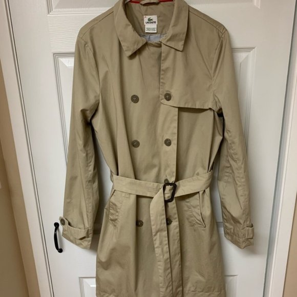 Lacoste | Jackets & Coats | Lacoste Trench Coat Size 36 M Tan Cotton ...